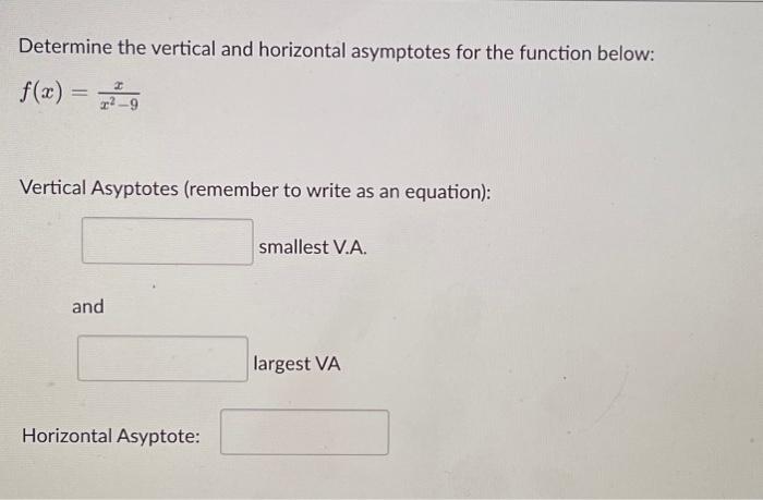 Determine the vertical and horizontal asymptotes for | Chegg.com