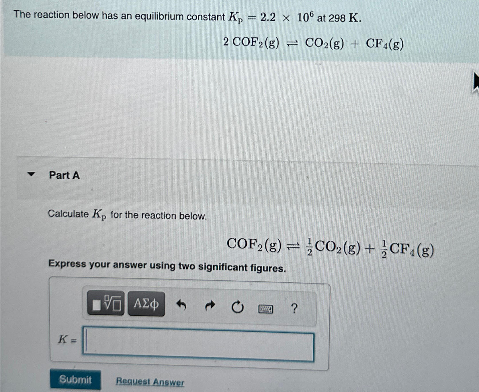 Solved The reaction below has an equilibrium constant | Chegg.com