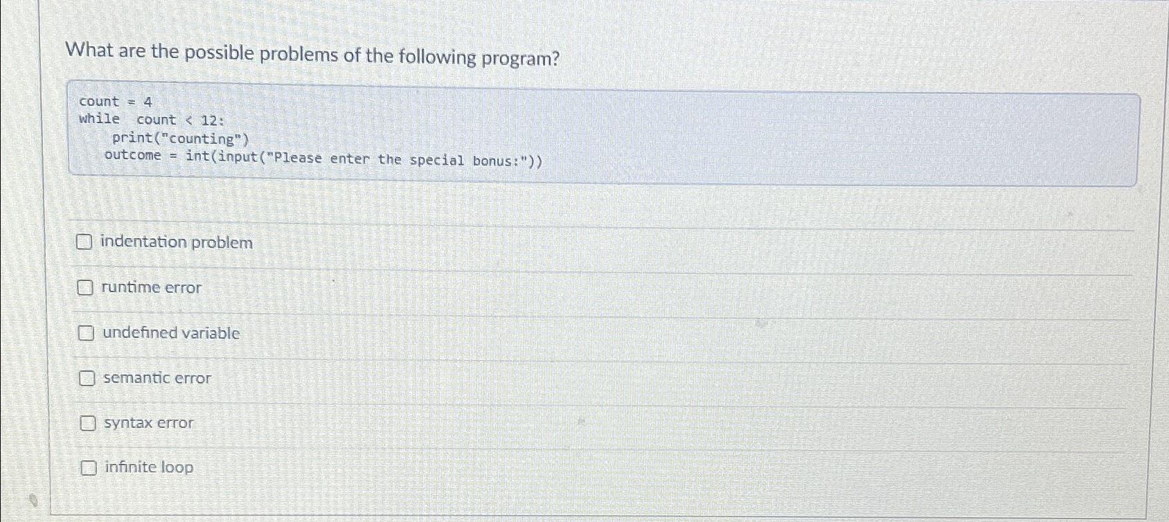 Solved What are the possible problems of the following | Chegg.com