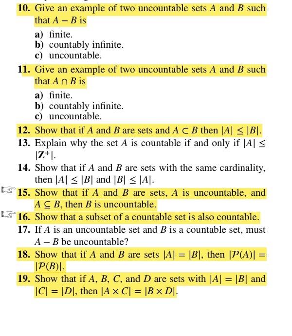 Solved 10. Give an example of two uncountable sets A and B | Chegg.com