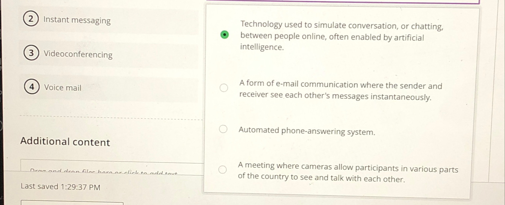 Solved (2) ﻿Instant messagingVideoconferencingVoice | Chegg.com
