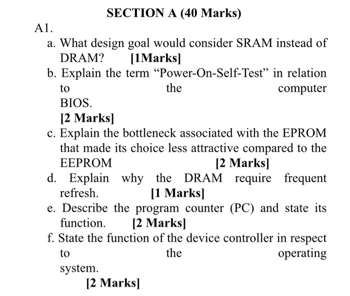 Solved SECTION A (40 Marks) A1. a. What design goal would | Chegg.com