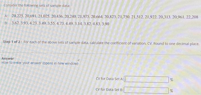 Solved Consider the following sets of sample data: A: | Chegg.com