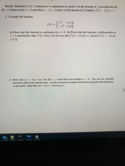 Solved Recall Definition 2 2 1 A Function Is Continuous At