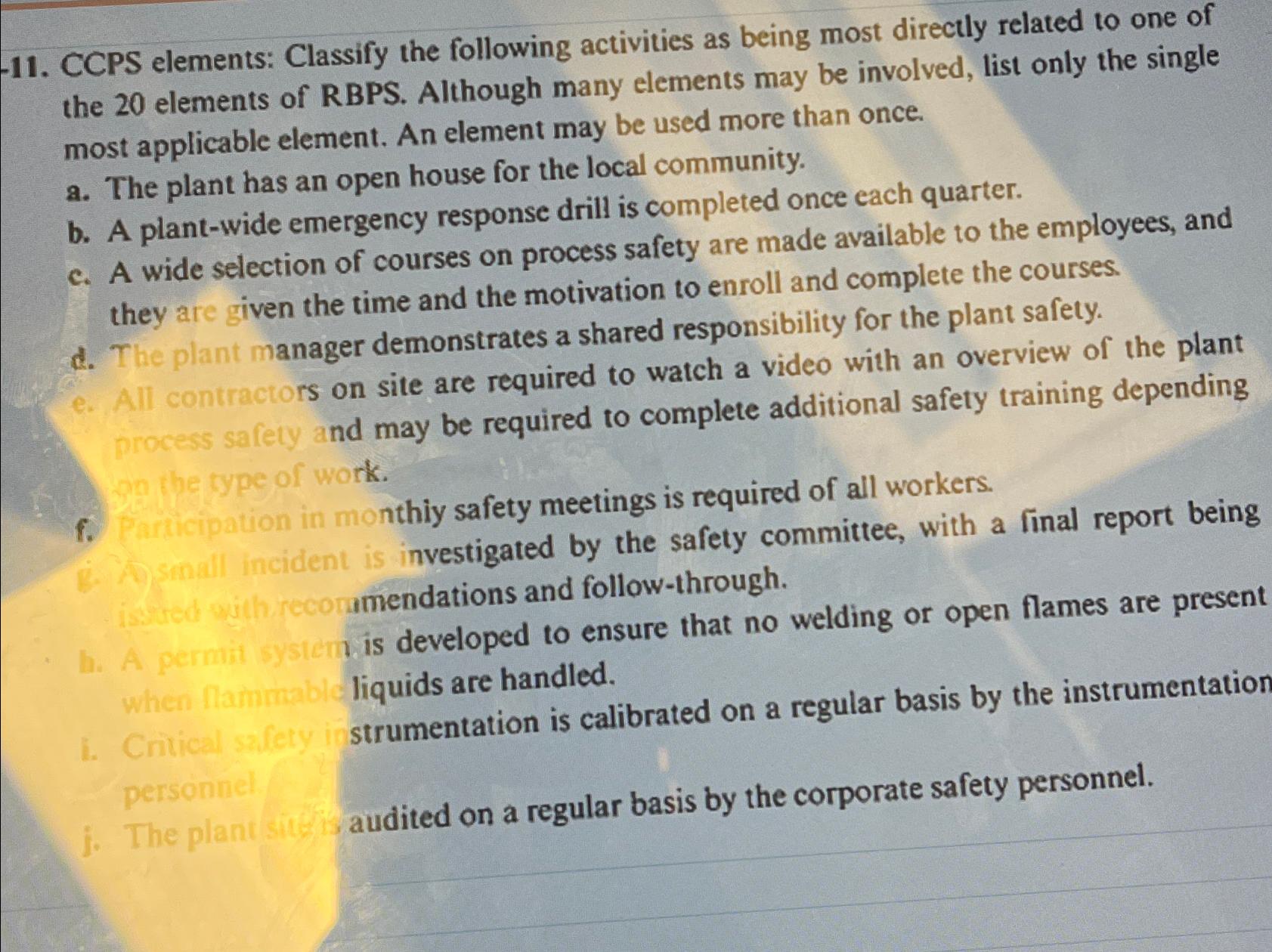 Solved -11. ﻿CCPS elements: Classify the following | Chegg.com