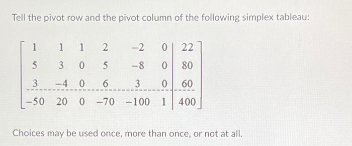 Solved Tell the pivot row and the pivot column of the | Chegg.com