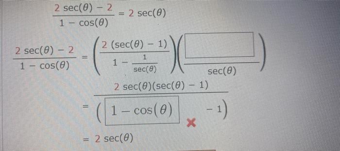 Solved 1−cos(θ)2sec(θ)−2=2sec(θ) | Chegg.com
