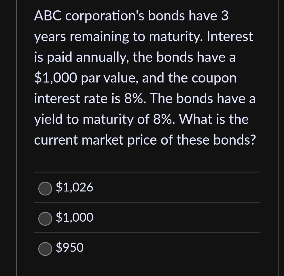 ABC corporation's bonds have 3 ﻿years remaining to | Chegg.com