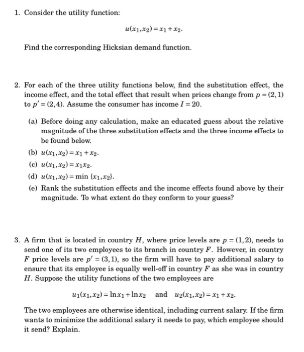 Solved 1. Consider the utility function: u(x1,x2) = x1 + x2. | Chegg.com