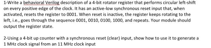 Solved 1-Write a behavioral Verilog description of a 4-bit | Chegg.com