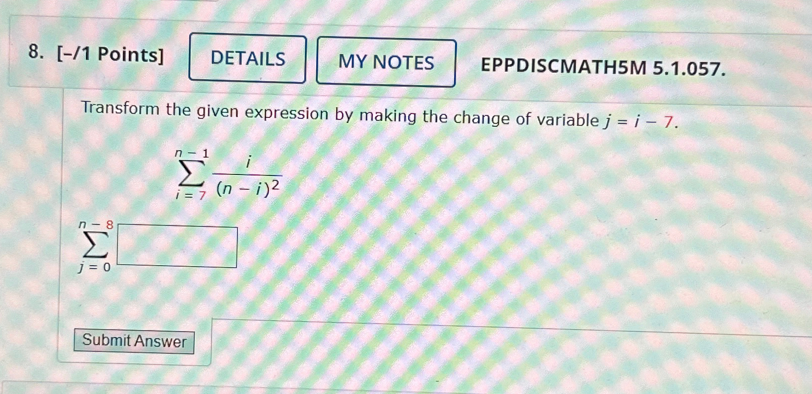 Solved [-/1 ﻿Points]EPPDISCMATH5M 5.1.057.Transform the | Chegg.com