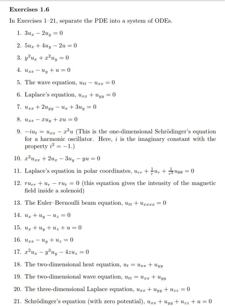 Solved In Exercises 1-21, separate the PDE into a system of | Chegg.com