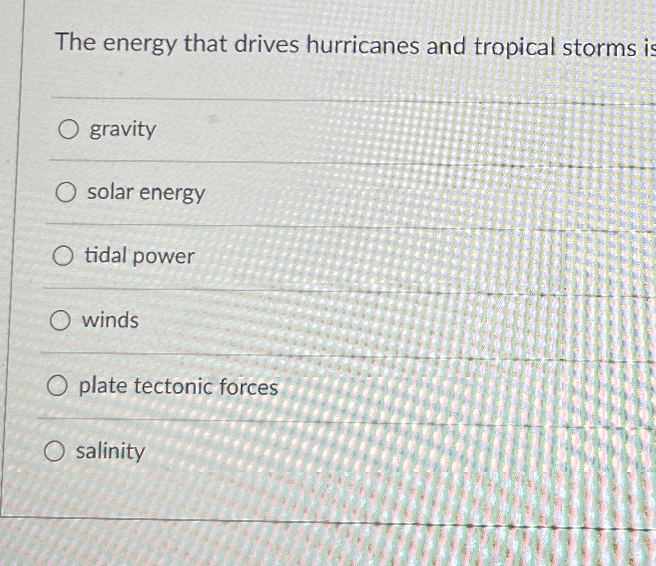 Solved The energy that drives hurricanes and tropical | Chegg.com