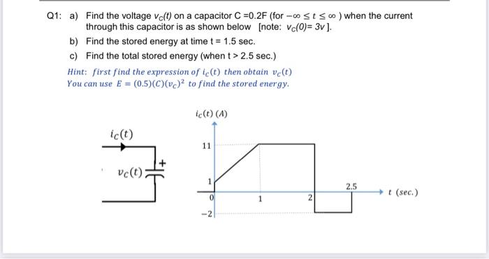 Solved Q1: a) Find the voltage vC(t) on a capacitor C=0.2F | Chegg.com