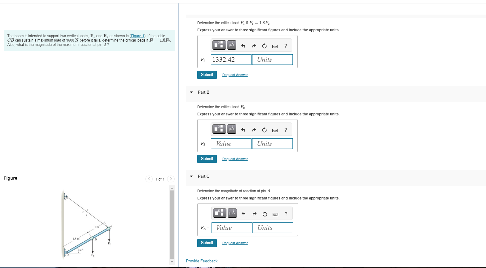 Solved The boom is intended to support two vertical loads, | Chegg.com