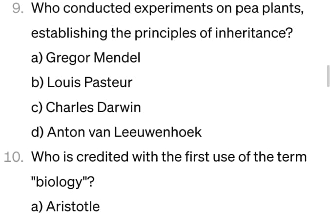Solved biology: Who conducted experiments on pea plants, | Chegg.com