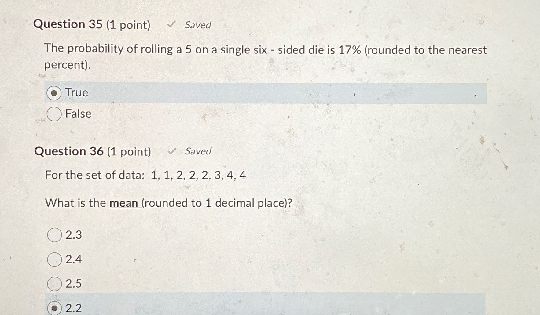 Solved Question 35 ( 1 ﻿point) ﻿SavedThe probability of | Chegg.com
