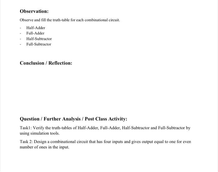 Solved Observation: Observe and fill the truth-table for | Chegg.com