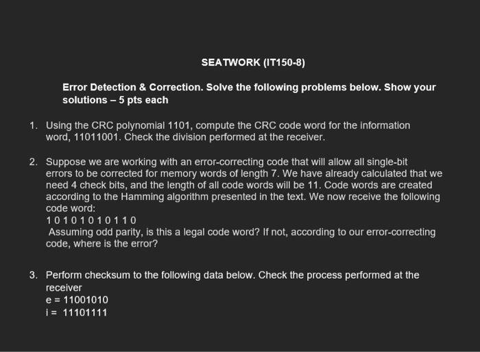 Solved SEATWORK (IT150-8) Error Detection & Correction. | Chegg.com