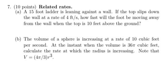 Solved (10 ﻿points) ﻿Related rates.(a) ﻿A 15 ﻿foot ladder is | Chegg.com