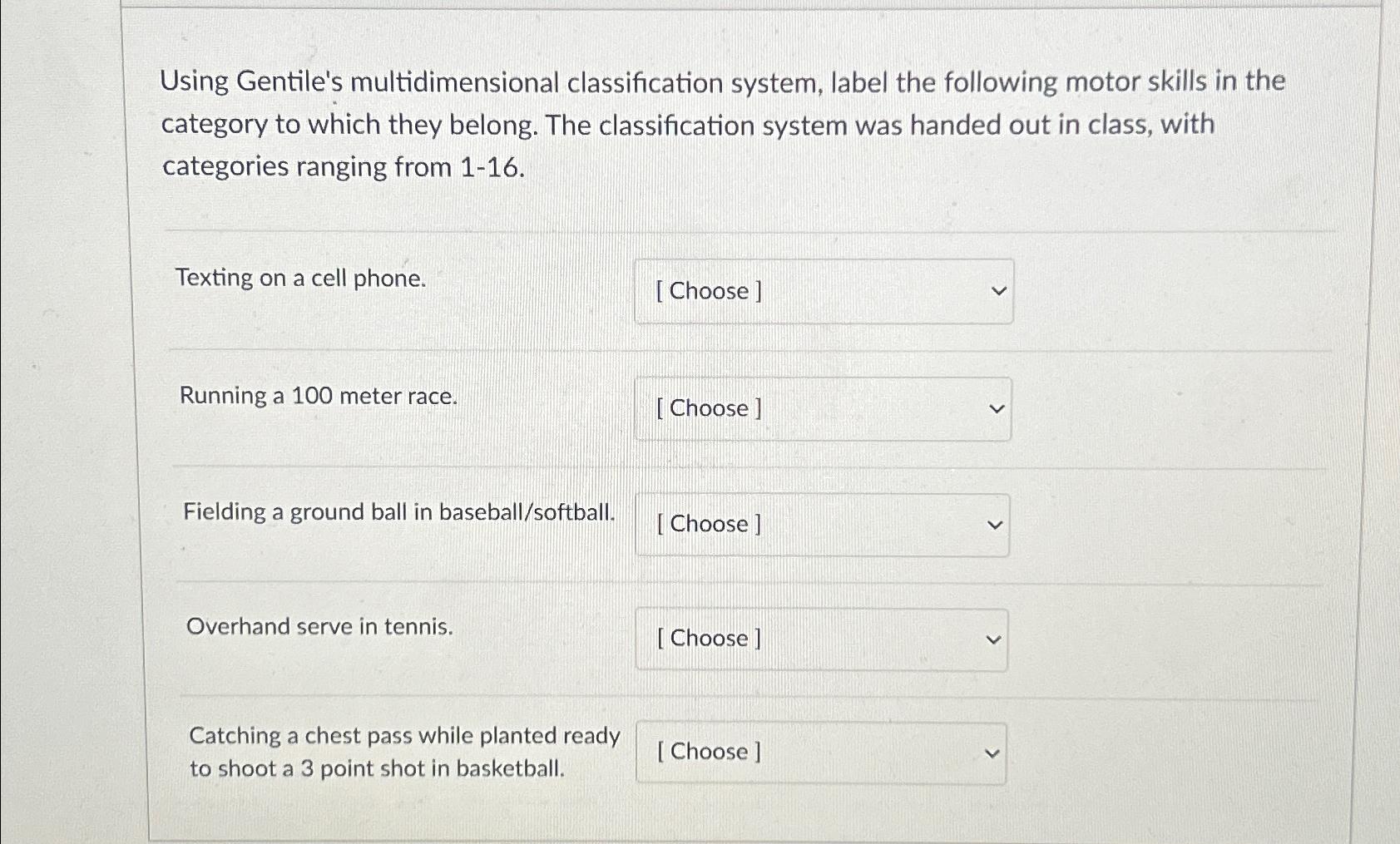 Solved Using Gentile's multidimensional classification | Chegg.com