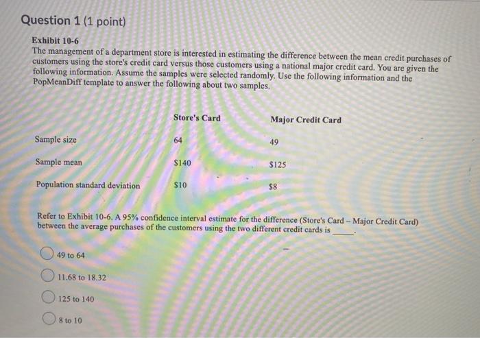 Solved Question 1 (1 point) Exhibit 10-6 The management of a | Chegg.com