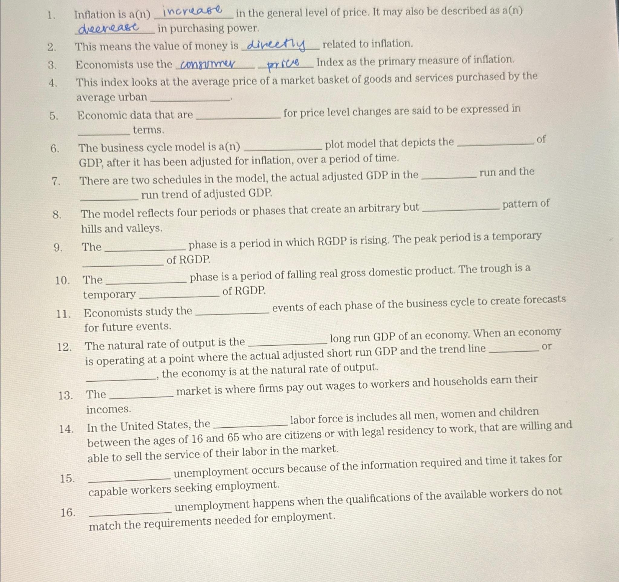 Solved Inflation is a(n) ﻿increase in the general level of | Chegg.com