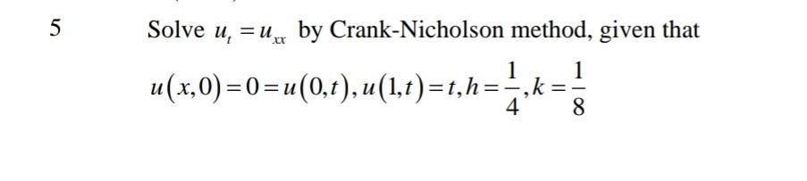 Solved 5 = Solve u, = ug by Crank-Nicholson method, given | Chegg.com