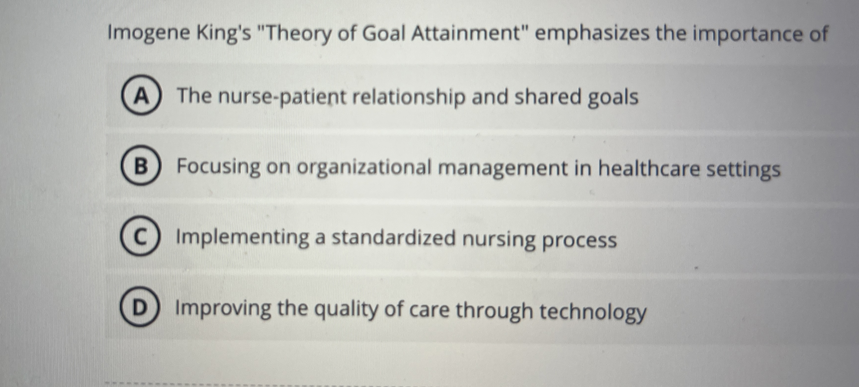 Solved Imogene King's "Theory of Goal Attainment" emphasizes | Chegg.com