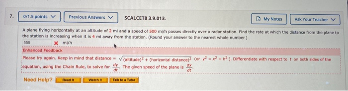 Solved 0/1.5 points Previous Answers V S CALCET8 3.9.013. My | Chegg.com