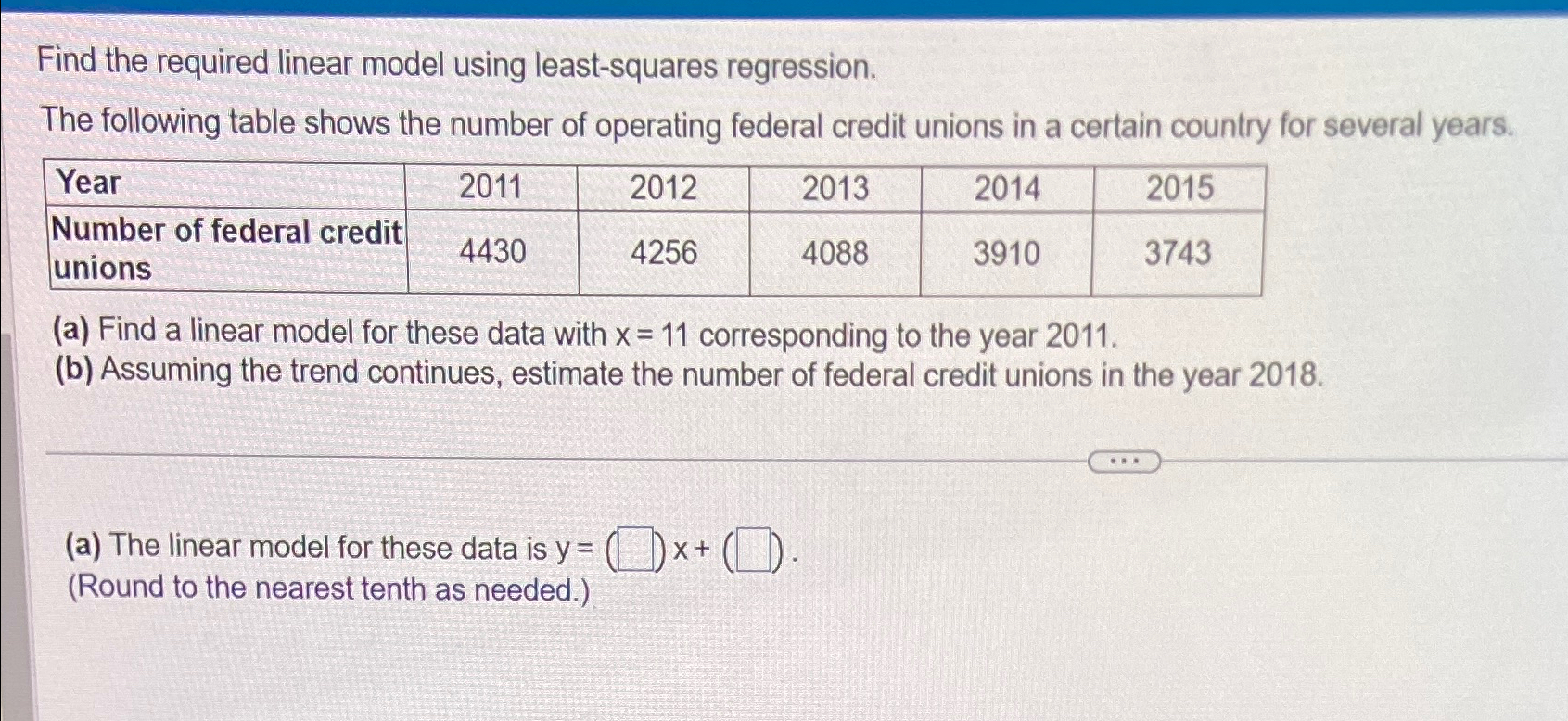 Solved Find the required linear model using least-squares | Chegg.com