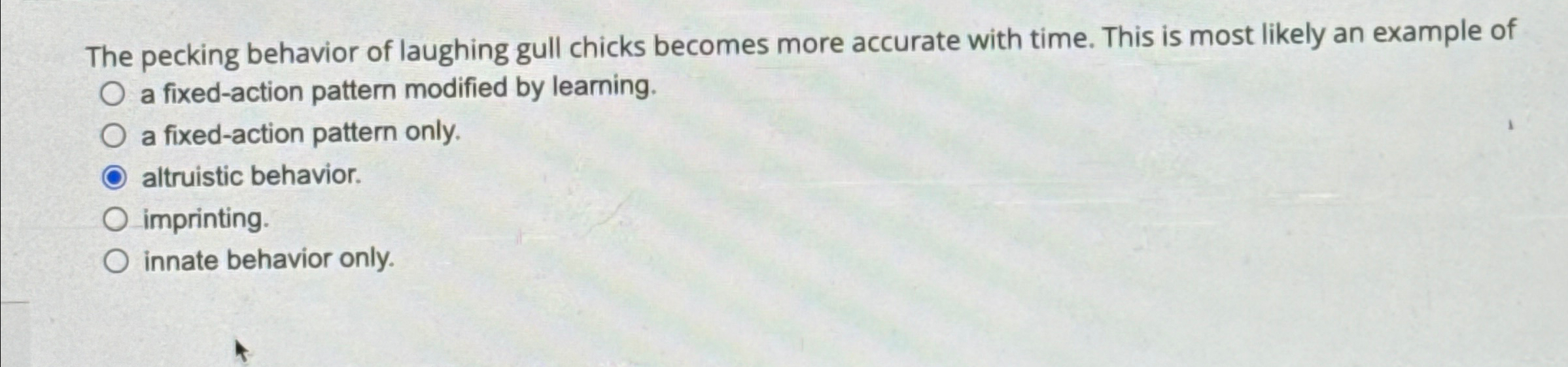 Solved The pecking behavior of laughing gull chicks becomes | Chegg.com