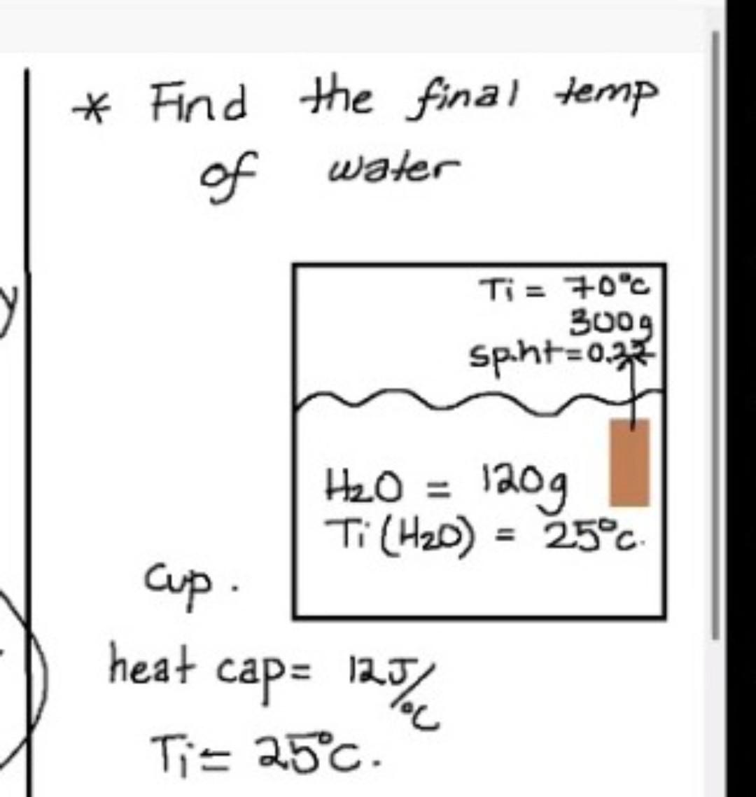 Solved * Find the final temp of water Ti= 70°c 300g | Chegg.com
