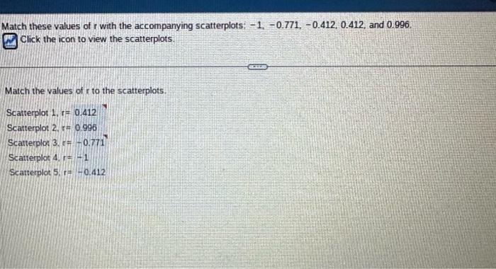 Solved Match these values of r with the accompanying | Chegg.com