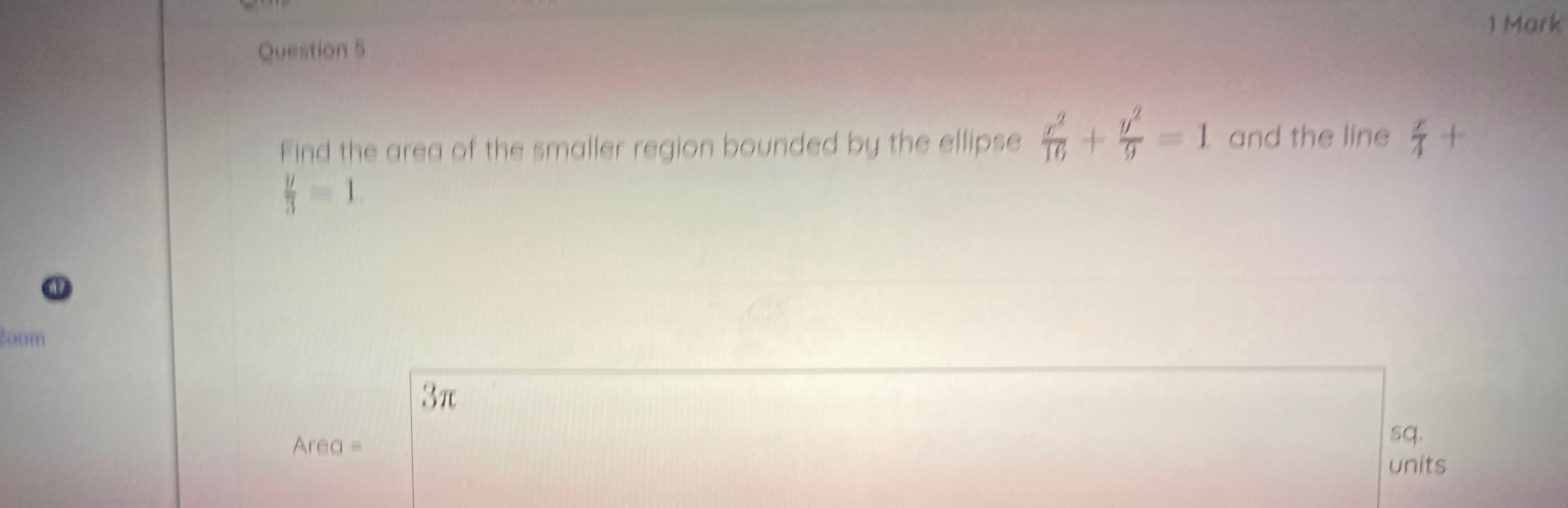Solved Question 51 ﻿MarkFind the area of the smaller region | Chegg.com