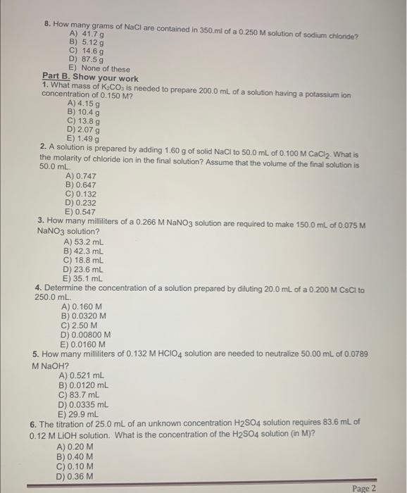 Solved 8. How many grams of NaCl are contained in 350ml of a | Chegg.com