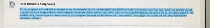 False Dilemma Assignment For this assignment you will | Chegg.com