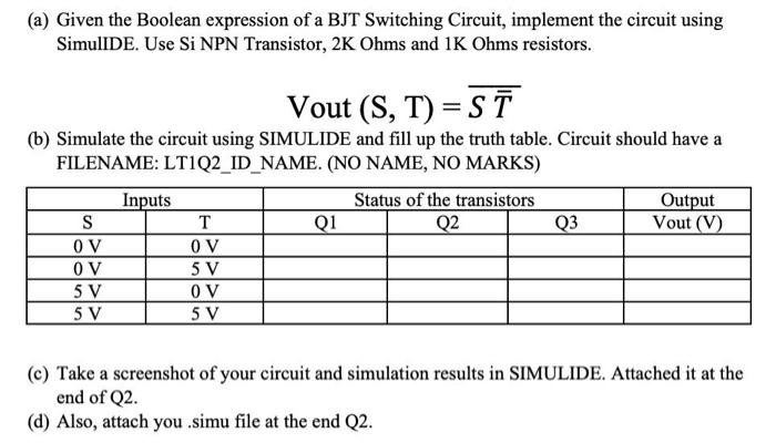 Solved A Given The Boolean Expression Of A Bjt Switching 1308