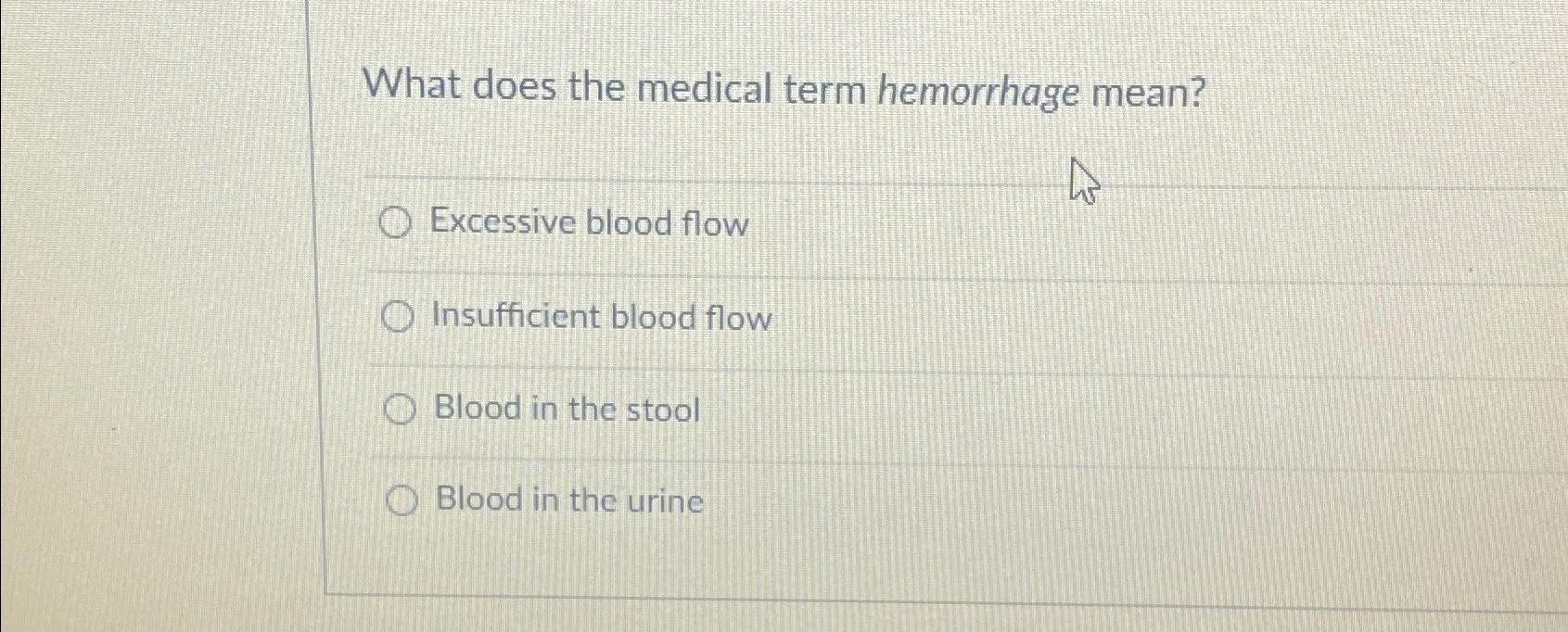 Solved What does the medical term hemorrhage mean?Excessive | Chegg.com