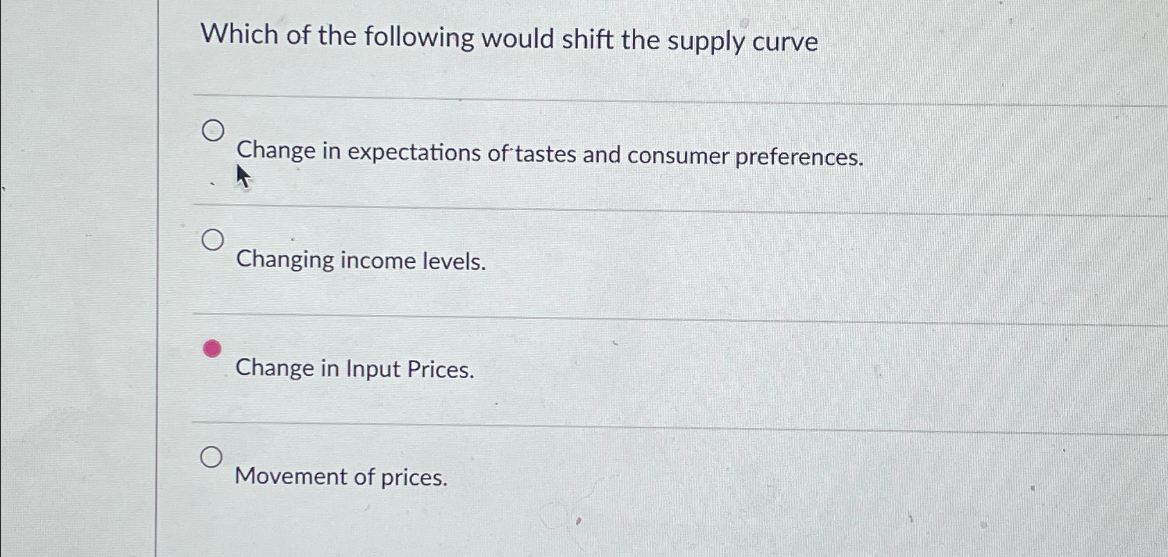 Solved Which of the following would shift the supply | Chegg.com