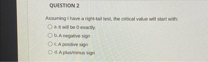 Solved Assuming I Have A Right Tail Test The Critical Value 0924