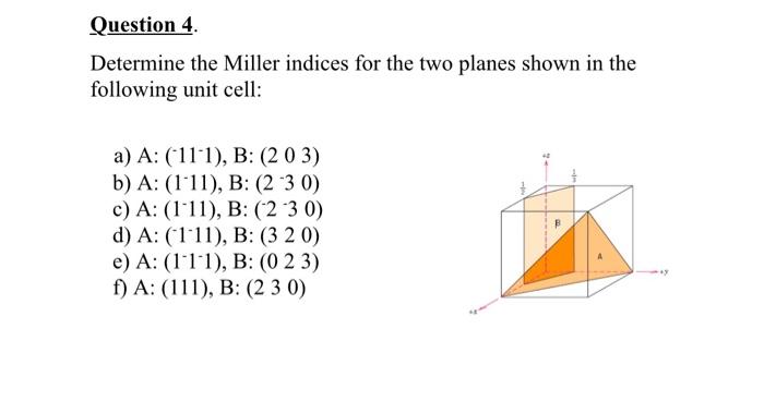 Solved Question 4. Determine the Miller indices for the two | Chegg.com