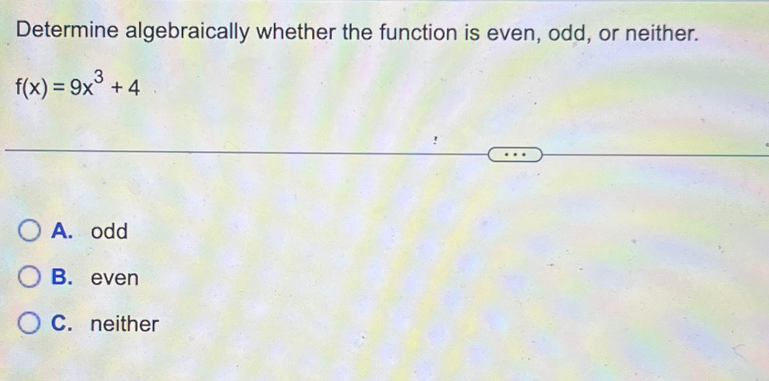 Solved Determine algebraically whether the function is even, | Chegg.com