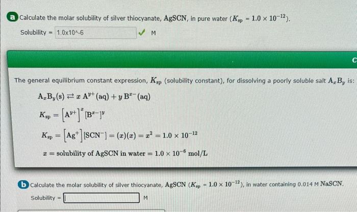 Solved a Calculate the molar solubility of silver | Chegg.com