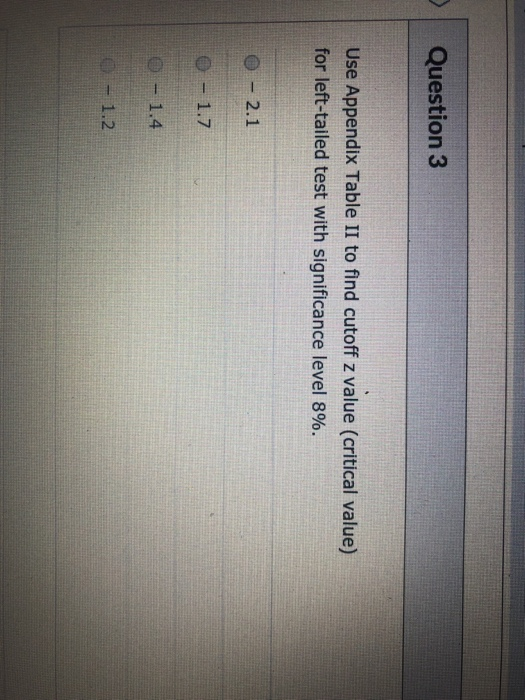 Solved Question 3 Use Appendix Table II to find cutoff z | Chegg.com