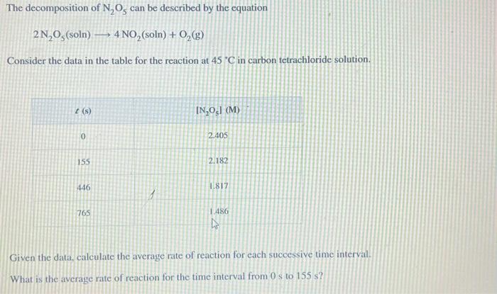 Solved The decomposition of N2O5 can be described by the | Chegg.com