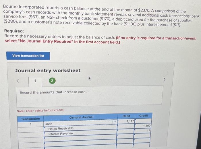 Solved Bourne Incorporated reports a cash balance at the end | Chegg.com