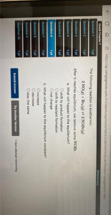 Solved The following reaction is exothermic: | Chegg.com