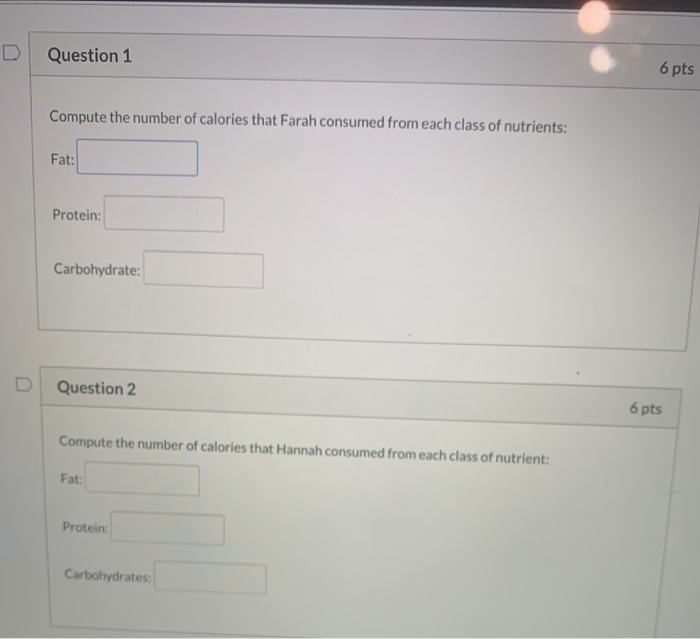 Solved h's & Hannah's 24-Hour Intake Farah's & Han Farah | Chegg.com