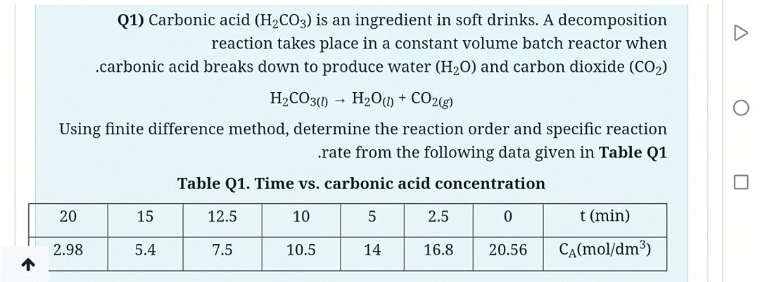 Solved A + (1) Carbonic acid (H2CO3) is an ingredient in | Chegg.com